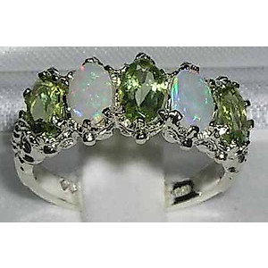 LetsBuyGold 925 Sterling Silver Real Genuine Peridot and Opal Womens Anniversary Ring - Size 8