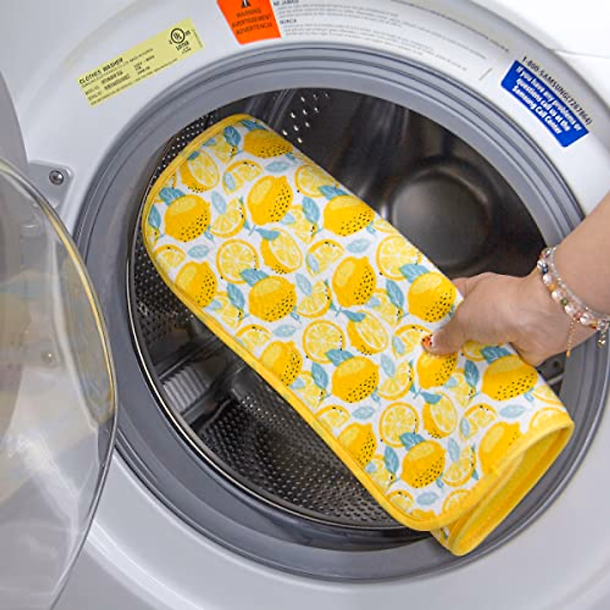 Reversible Ultra Absorbent Microfiber Dish Drying Mats 2 Pack. Air Dry Plates, Bowls, Flatware, Cups, Mugs and More on Kitchen Countertops. Machine Washable and Super Fast Drying (Lemon)