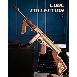 ROKR 3D Wooden Puzzles for Adults 275pcs Submachine Gun Rubber Bands Gun Toy DIY Building Model Kits Assembly puzzle Gifts for Teens