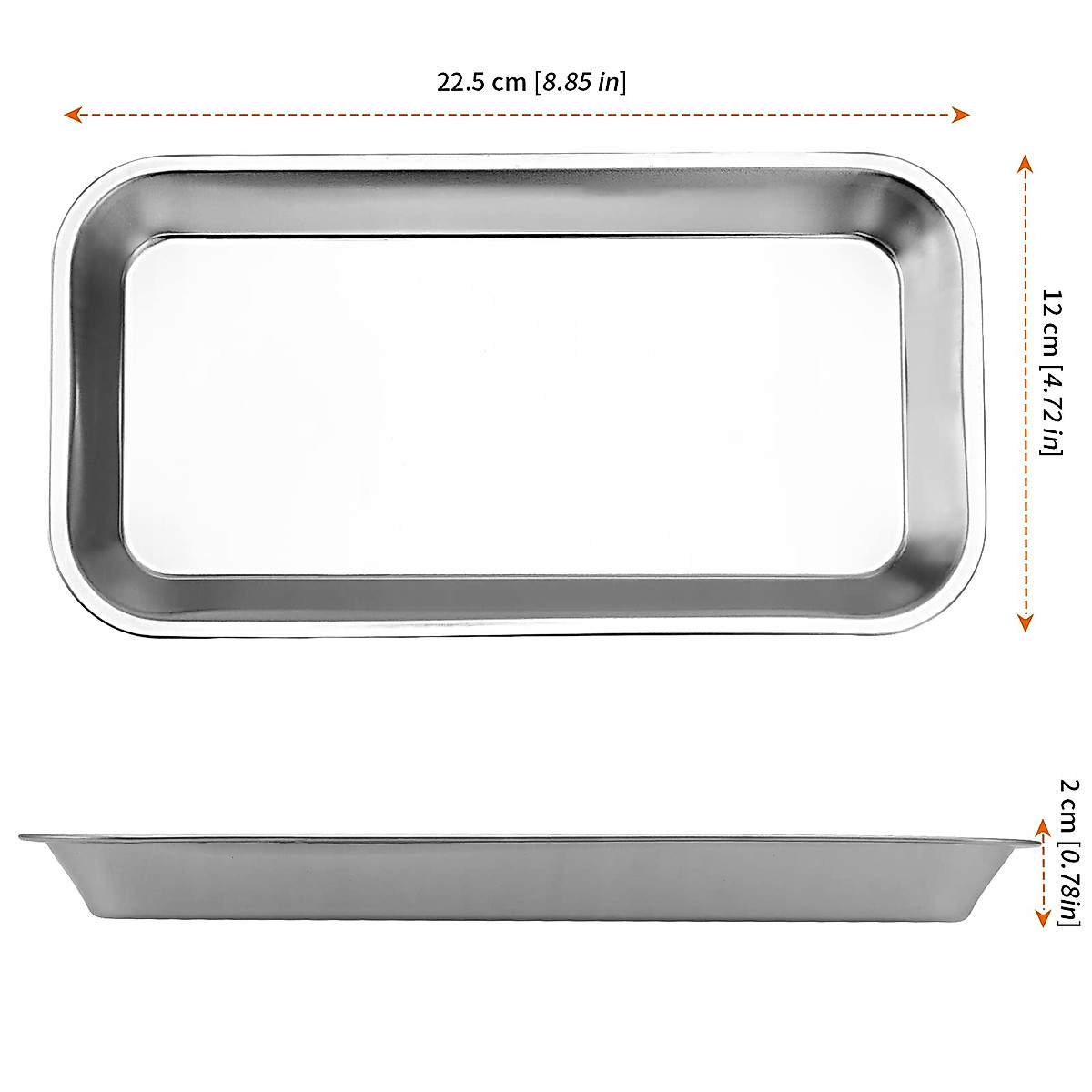 HOZEON 10 Pack Surgical Tray, Stainless Steel Tray, Dental Procedure Tray Lab Instrument Organizer Trays with Seamless Edge for Lab Dental Tattoo Instruments, Silver Flat Type