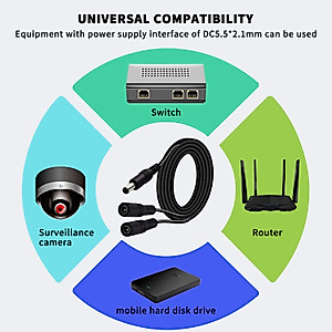 DaFuRui 2.1mm DC Splitter Cable，5Pack 5.5mm x 2.1mm Male to Dual 5.5mm x 2.1mm Female Output Power Splitter Cable Y Adapter Extension Cable for for CCTV Cameras LED Light Strip
