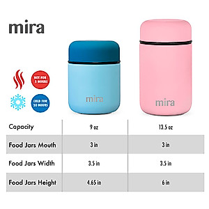 MIRA 2 Pack Insulated Food Jar Thermo for Hot Food & Soup, Compact Stainless Steel Vacuum Lunch Container - 9 oz, Sky, White