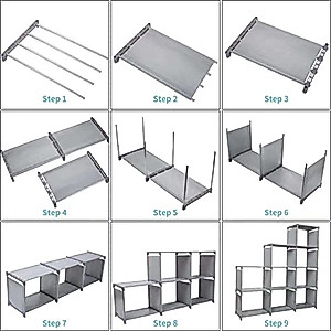 EmemuCo 9 Cube Storage Grey 9 Cube Bookcase Organizer - 9 Shelf Cube Organizer Grey - DIY Bookcase Organizer with Hammer