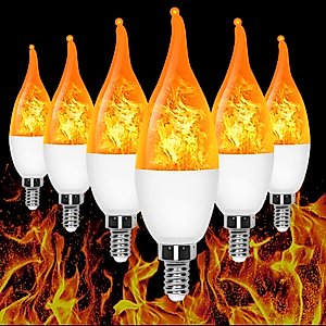 AYOGU 6-Pack LED Flame Light Bulb, 3 Mode E12 Edison Bulb, 1.2W Warm White, for Chandelier, Halloween Decorations, Christmas, Outdoor, Indoor