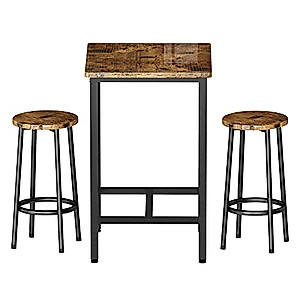 AWQM 3-piece Dining Table and Chairs Set for Small Space, Bar Set with 1 Square Table and 2 Round Stools, Coffee Table Set for 2, Breakfast Table with Footrest for Kitchen, Restaurant, Dinette (Brown)