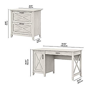Bush Furniture Key West 54W Computer Desk with Storage and 2 Drawer Lateral File Cabinet in Linen White Oak