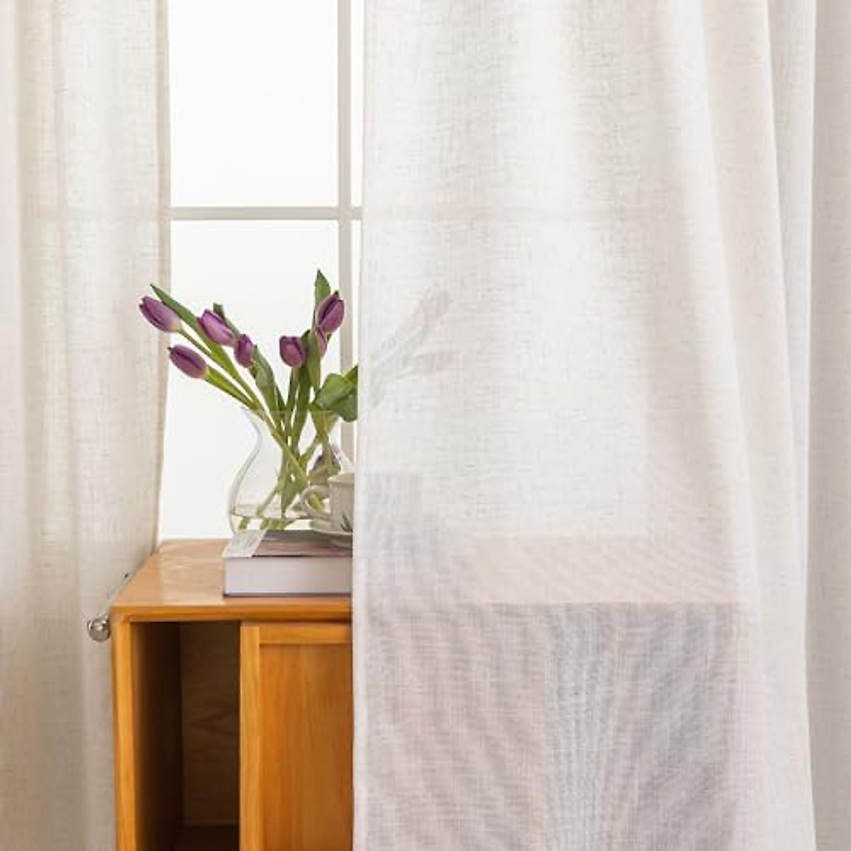 VOILYBIRD Palma 108 Inches Long Bronze Grommet Sheer Curtains for Living Room Natural Color Draperies (52''W x 108''L, 2 Panels, Linen)