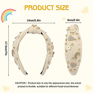 XLSXEXCL Headband, Pearl Knotted Headband for Women - Beige, Boho Rainbow Daisy Headbands for Girls with Sparkly Crystal Rhinestone, Wide Pearl Knotted Twist Headband Headpiece Summer Accessories