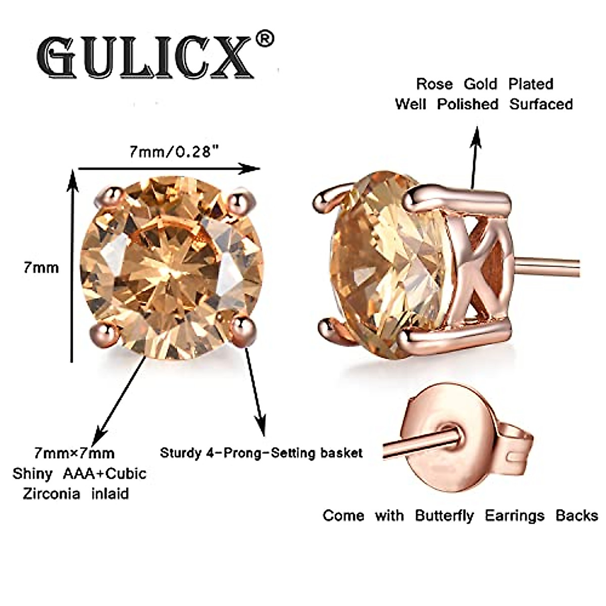 GULICX Rose Gold Tone Yellow Crystal Royal Journey Jewelry Eternity Stud Earring