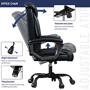 Ergonomic Office Chair High Back Home Office Desk Chair with Wheels Computer Chair with Lumbar Support PU Leather Executive Office Chair，Black