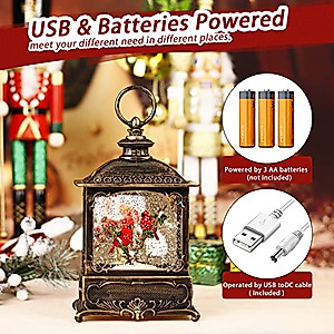 Cardinal Christmas Decorations Musical Snow Globe Lantern, Lighted Snow Globe with Swirling Glitter, 3 AA Battery Operated & USB Powered, Cardinal