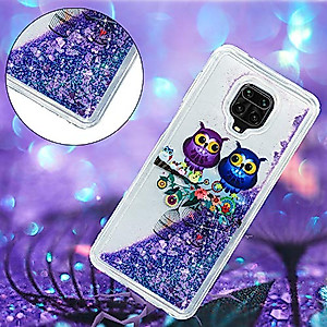 OOPKINS Glitter Liquid Case for Redmi Note 9 Pro Sparkle Floating Shiny Quicksand Clear Soft TPU Silicone Shockproof Protective Bumper Thin Cover for Redmi Note 9 Pro/9S Bling Couple Owl XY