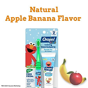 Orajel Elmo Fluoride-Free Tooth & Gum Cleanser with Toothbrush, Combo Pack, Banana Apple Flavored Non-Fluoride, 2 Piece Set