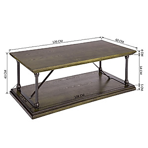 Coffee Table Modern, 47.2" W x 23.6" D x 16.9" H Country Style Coffee Table with Bottom Shelf - Brown & Black