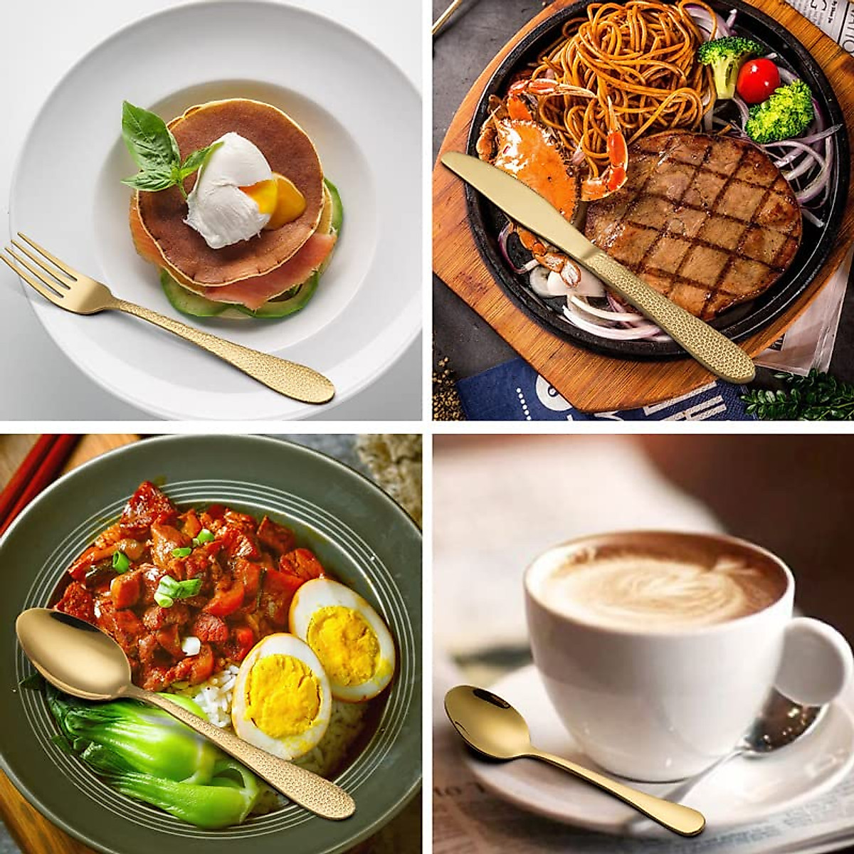 Silver Hammered Silverware Set,GULSARAYI 24-Piece Stainless Steel Flatware Set for 6, Metal Tableware Cutlery Set Includes Dinner Knives/Forks/Spoons, Modern Design & Mirror Polished