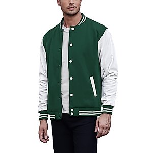 COOFANDY Mens Mens Streetwear Varsity Jacket Letterman Football Jackets College Coats Green Large