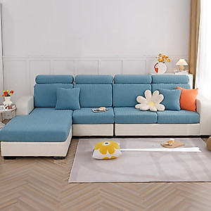 cjc 2023 New Universal Sofa Cover, Wear-Resistant High Stretch Couch Cushion Slipcovers, Anti-Slip L Shape Sofa Covers - Tear Stain Resistant Sofa Protector (Light Blue, Back Cover M)