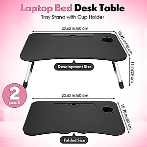 Sintuff 2 Pcs Laptop Bed Desk Foldable Lap Tray with Drawer Cup Holder Large Lap Desk Portable Bed Laptop Table for Breakfast Laptop Bed Tray for Writing Reading on Bed Low Sitting Floor (Black Pink)