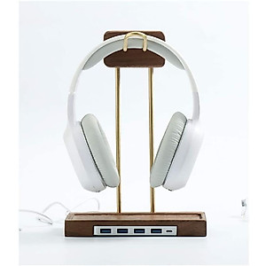 ANIIC Headset Stand Wooden Headphone Stand Brass Creative Black Walnut Headphone Shelf Bracket Headset Headphone Holder Earphone Rack Headphone Stand ( Color : B- with USB )