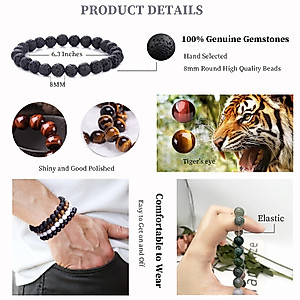 SONNYX 12 PCS 8mm Semi-Precious Gemstone Bracelet Set Crystal Stone Stretch Bracelets for Women Men Round Beaded Elastic Bracelets