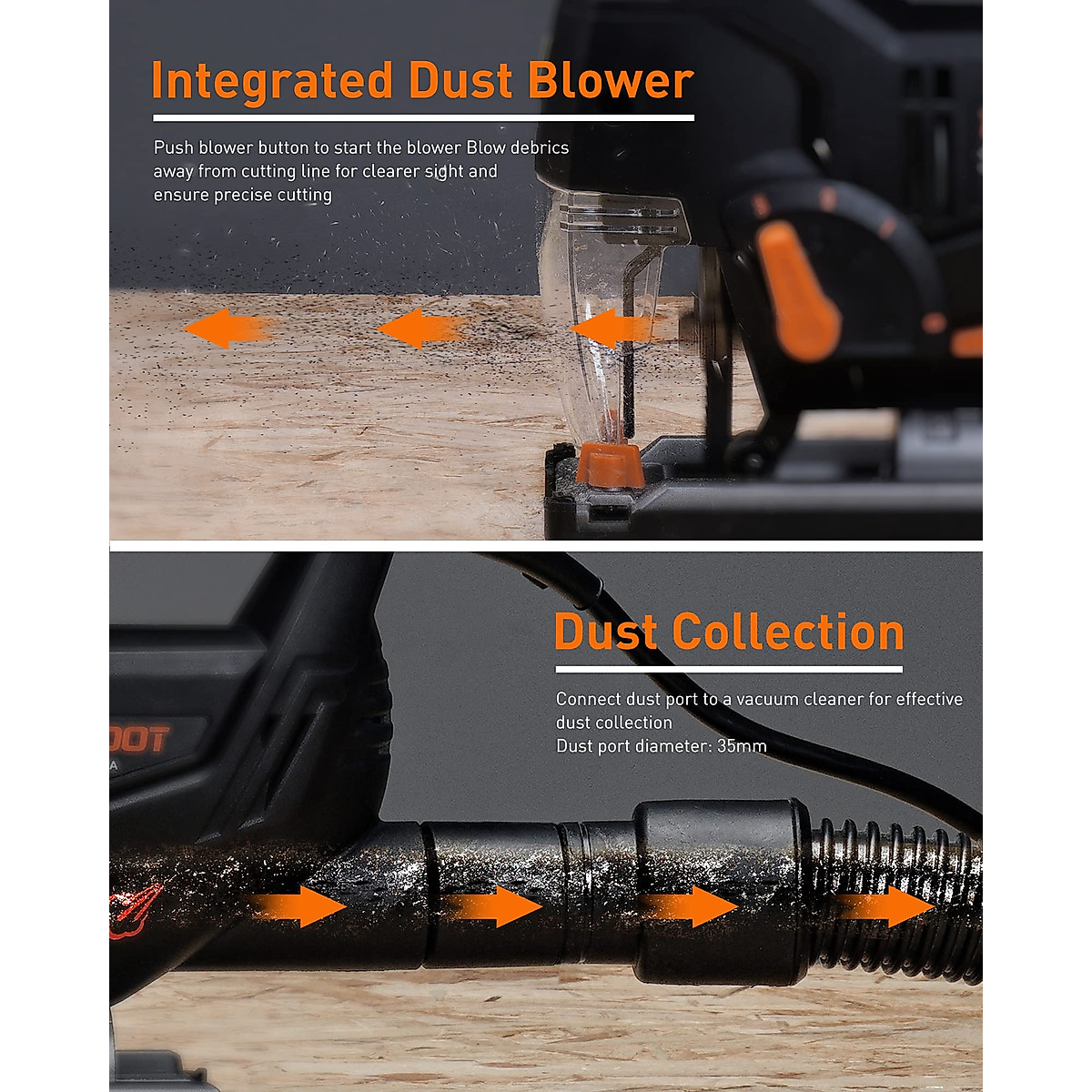 6.7 Amp 800W Jigsaw, ENGiNDOT (800-3000 SPM) Jig Saw with 6 Variable Speed, Laser & LED, 4 Orbital Sets, 6 Blades, 45° Bevel Cutting, Scale Ruler, Dust Blowing for Wood, Metal and Plastic Cutting