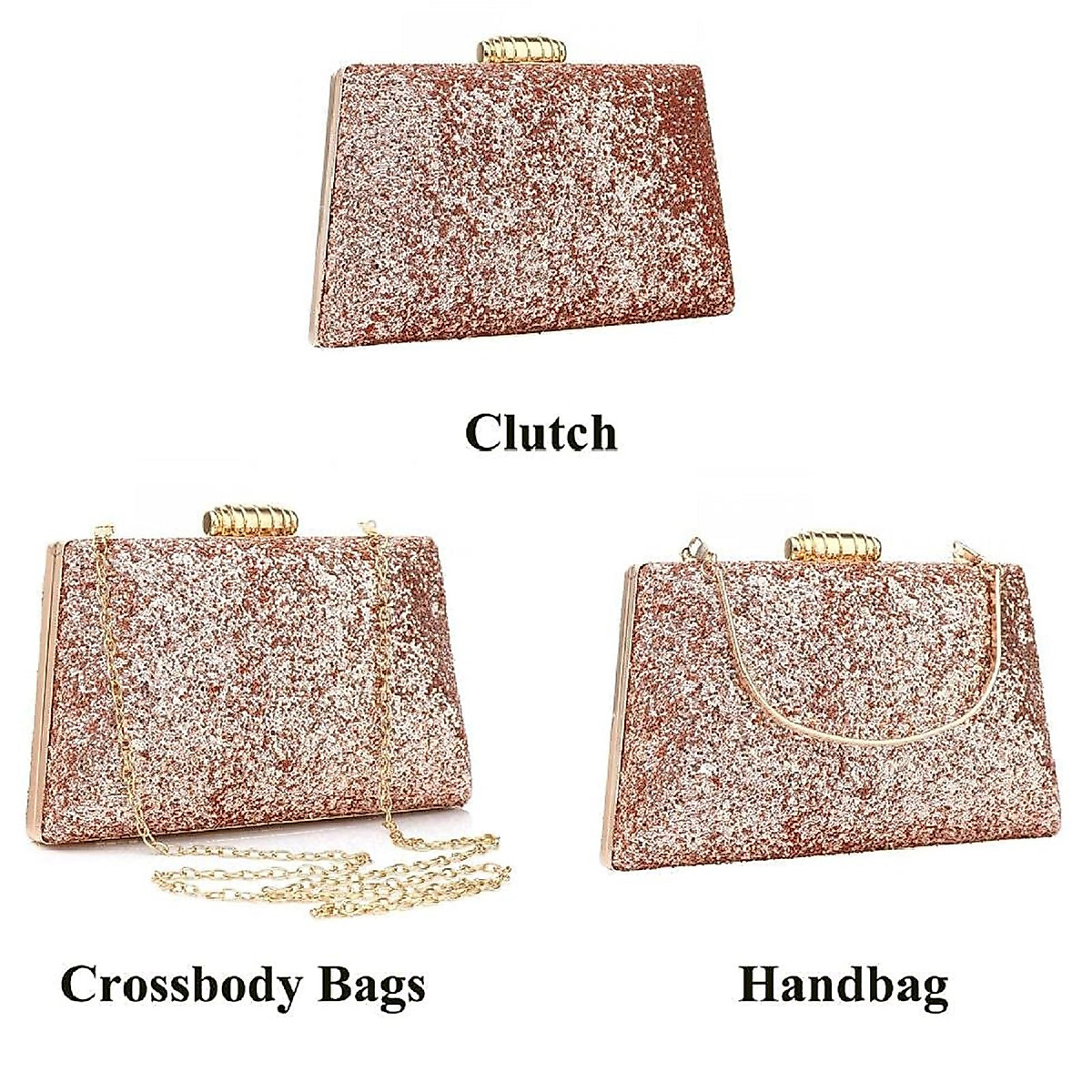 YYW Womens Clutch Evening Bag Wedding Party Purse and Shoulder Handbag (Rose gold color)