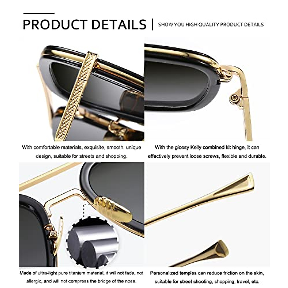 SHEEN KELLY Retro Tony Stark Sunglasses Vintage Square Metal Pilot Eyeglasses Men Women Spider Man