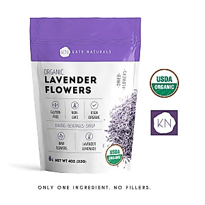 Dried Lavender Flowers for Tea and Soap Making (4oz) - Kate Naturals. USDA Organic Dried Flowers From Lavender Plant for Lavender Tea & Lemonade. Culinary Lavender and Edible Lavender Buds.