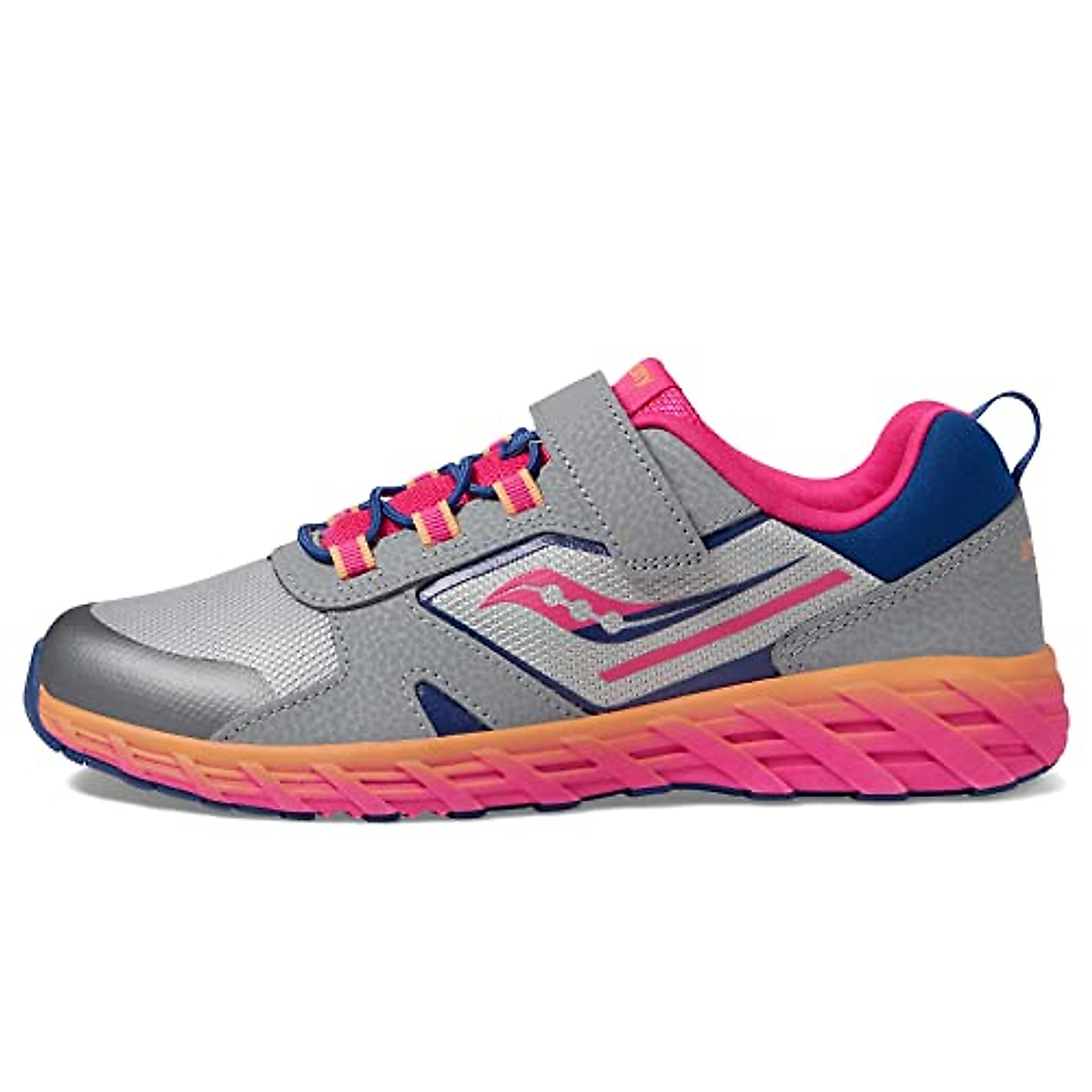 Saucony Wind Shield A/C Sneaker, Grey/Pink/Navy, 1.5 US Unisex Big Kid