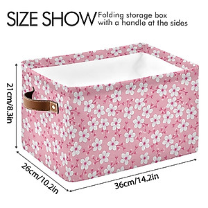 White Pink Cherry Blossom Storage Basket Bins Foldable Laundry Hamper Toy Storage Bins Box Organizer for Bedroom Office Clothes Pet Nursery Living Room,2 pcs