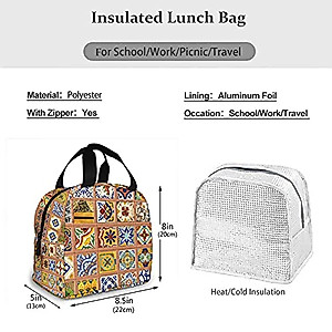 TTLIVEVIP Yellow Lunch Bag for Women, Insulated Lunch Box Reusable Lunch Cooler Tote Bag Thermal Lunchbag for School Picnic Work, Mexican Tiles