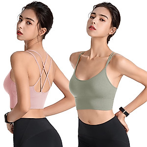 Padded Sports Bras for Women Strappy Cross Back Yoga Bras Pack for Workout Fitness Running Gym Low Impact Top