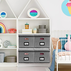 EOOUT 4 Pack Hanging File Organizer Box, File Folder Organizer Letter Size with Handles for Office Home School,Dark Gray