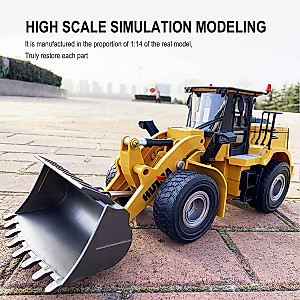 Mostop Remote Control Front Loader 9 Channel Bulldozer Toy RC Construction Vehicles Truck, 2.4Ghz Remote Control Bulldozer 4WD Shovel Loder Tractor for Boys Kids with Lights & Sounds