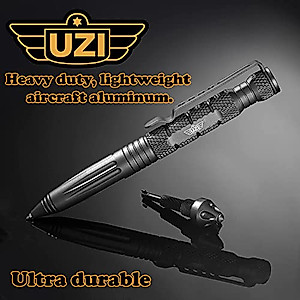 Uzi Tactical Pen with CuffKey in The Cap, Refillable Ultra Durable Aircraft Aluminum (UZI-TACPEN6-GM) Ballpoint Pen Writing Tactical Pen Survivor Pen (Gun Metal), Father's Day Gift