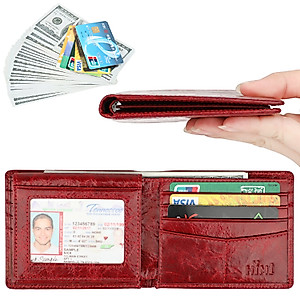 HIMI Wallet for Men-Genuine Leather RFID Blocking Bifold Stylish Wallet With 2 ID Window (Red)
