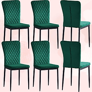 FENZARD Set of 6 Living Room Chairs Dining Chairs with Velvet, High Back, Metal Frame and Modern Lattice Design for Living Room, Dining Room,Green