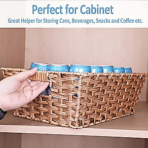 ROSOS Wicker Baskets 15", Waterproof Wicker Storage Baskets for Shelves 2 Pack, Hand-Woven Large Wicker Baskets for Storage, Washable Plastic Wicker Baskets for Organizing with Sturdy Built-in Handles
