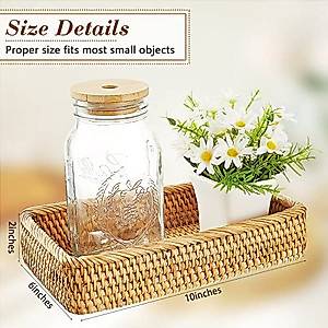 2 Pieces Rattan Toilet Tank Baskets, Handwoven Bathroom Sink Vanity Tray Decor for Counter, Rectangular Wicker Storage Basket Small Serving Trays for Toilet Paper, Towel, Napkin, Bread Organizing