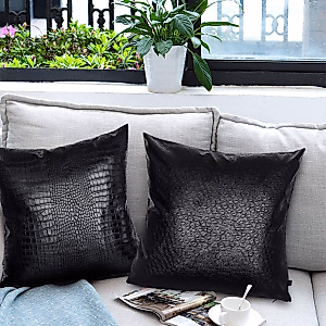 HDDahua Black Ostrich Skin Faux Leather Throw Pillow Covers, Modern Faux Leather Couch Lumbar Cushion Covers for Couch Bed Sofa 20x 20 Inches