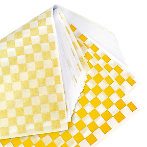 Hslife 100 Sheets Checkered Dry Waxed Deli Paper Sheets, Paper Liners for Plastic Food Basket, Wrapping Bread and Sandwiches (Yellow)