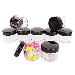 Wopanxye 12pack 20 Gram Small Clear Cosmetic Sample 20ml Empty Containers for Make-up Gifts, Eye-Shadow, Nails, Powder, Gems, Beads, Jewelry, Cream, 20g Pot Jars with Black Cap Lids, Free Spatulas
