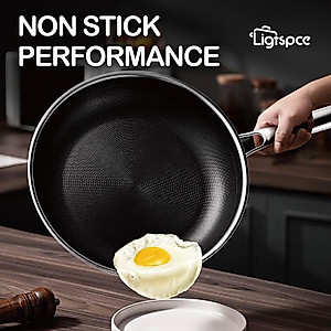 LIGTSPCE Non Stick Frying Pans,Hybrid 10 inch Frying Pans Nonstick with Lid,PFOA Free Cookware,non stick Stainless Steel Skillets,Dishwasher and Oven Safe, Works on Induction,Ceramic and Gas Cooktops