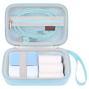 Elonbo Carrying Case for cudinham ​​​Thermal Mini Printer, Portable Inkless Sticker Maker Travel Bag, Wireless Bluetooth Label Printer Storage Holder, Mesh Pocket Fits printer paper Cable, Blue
