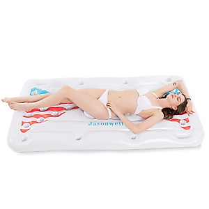 Jasonwell Pool Pong Games Float - Inflatable Pool Pong Table Set Pool Toys Party Games Accessories for Adults & Family 6 Feet Pool Lounge Raft with Cooler and 8 Pong Balls