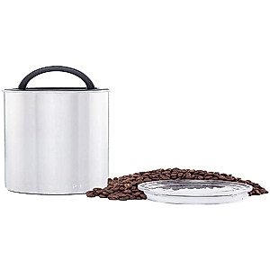 Airscape Stainless Steel Coffee Canister | Food Storage Container | Patented Airtight Lid | Push Out Excess Air Preserve Food Freshness (Medium, Brushed Steel)