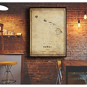 Hawaii Map Print Hawaii Map USA Map Art Hawaii City Road Map Poster Vintage Gift Map