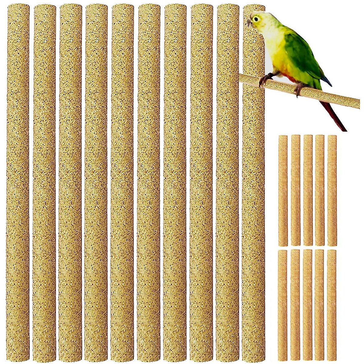 20Pcs Sand Perch Covers for Bird - 7.5" Bird Perchs Bird Stand Bird Cage Accessories Natural Wood Perch Platform Paw Grinding Stick for Parakeets, Lovebirds, Parrotlets, Canaries