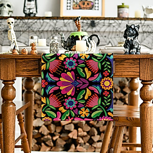 Artoid Mode Floral Dia De Los Muertos Serape Fiesta Mexican Table Runner, Mexico Day of The Dead Kitchen Dining Table Decoration for Home Party Decor 13x36 Inch