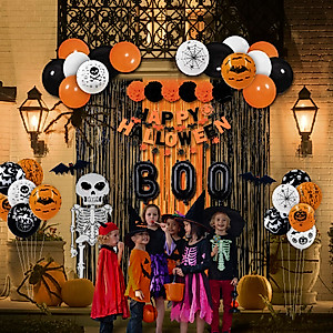 Party Spot! 120 Pcs Halloween Party Decorations, 5 Ft Jumbo Foil Balloon, Happy Halloween Banner, 60 pcs Balloons, Treat or Trick Goodie Bags, Spider Bat Banner,Foil Curtains, Halloween Party Supplies